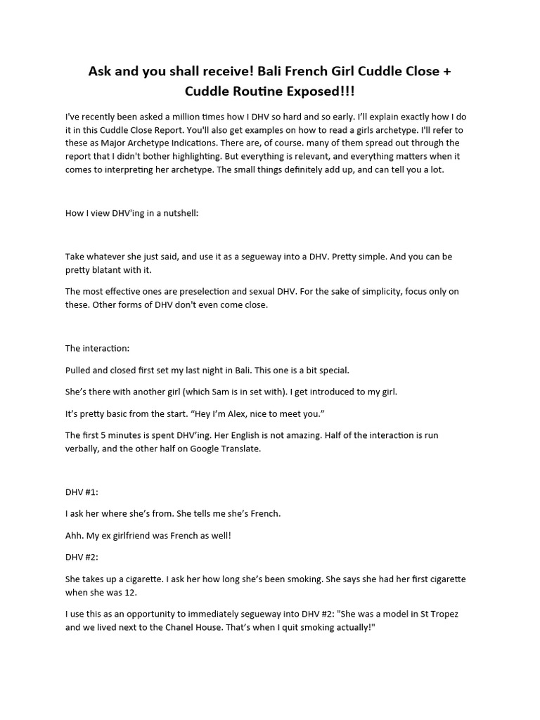 Alex Bali French Girl Cuddle Close + Cuddle Routine Exposed!!! | PDF