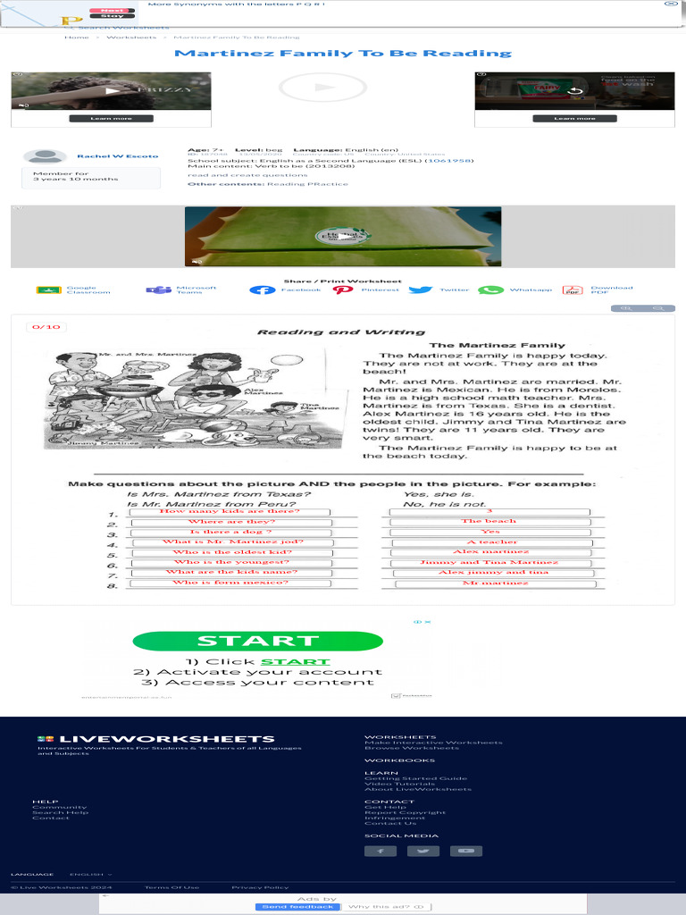 Martinez Family To Be Reading Worksheet Live Worksheets | Download Free ...