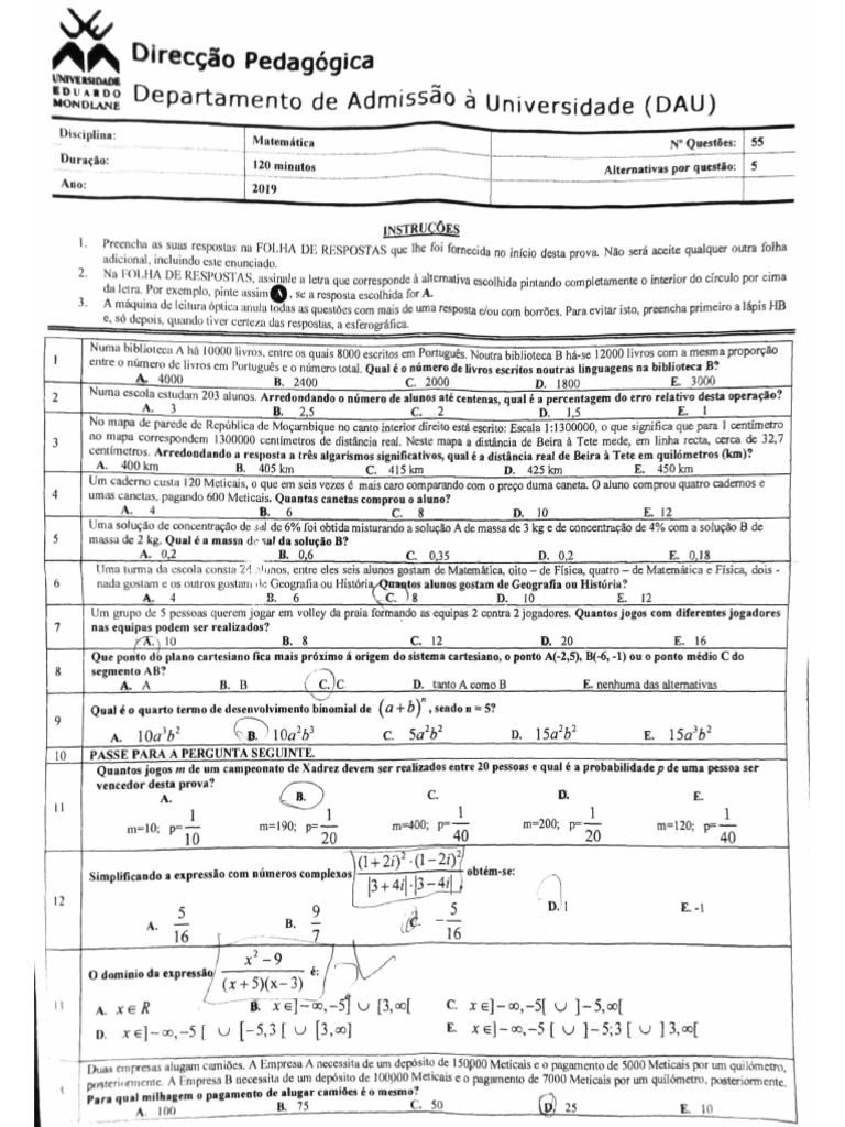 Matematica-1 UEM 2022 | PDF