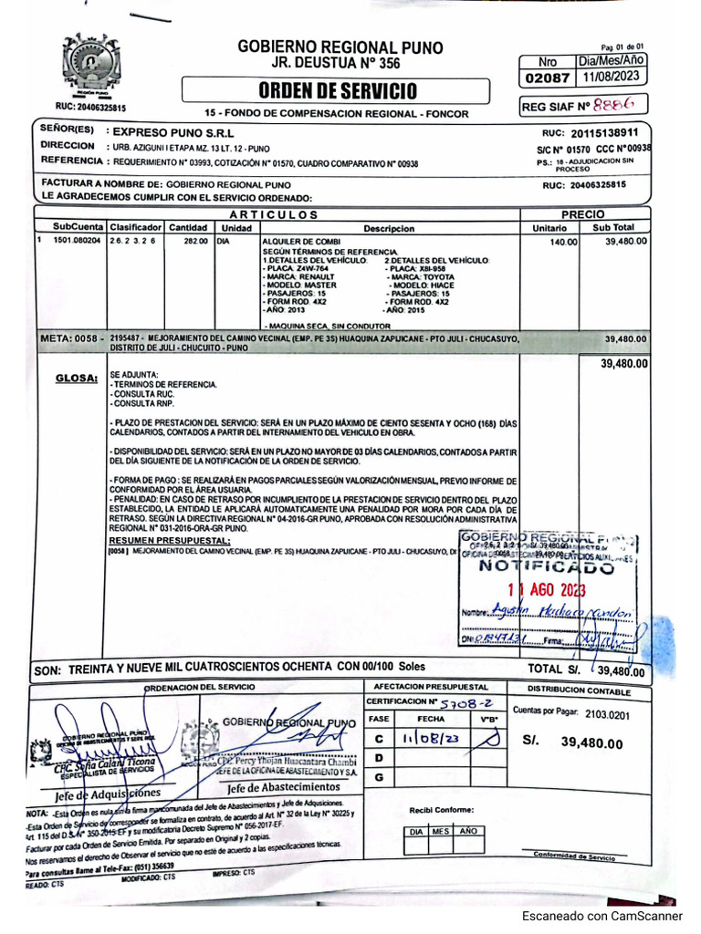 Oreden de Servicio Combis | PDF