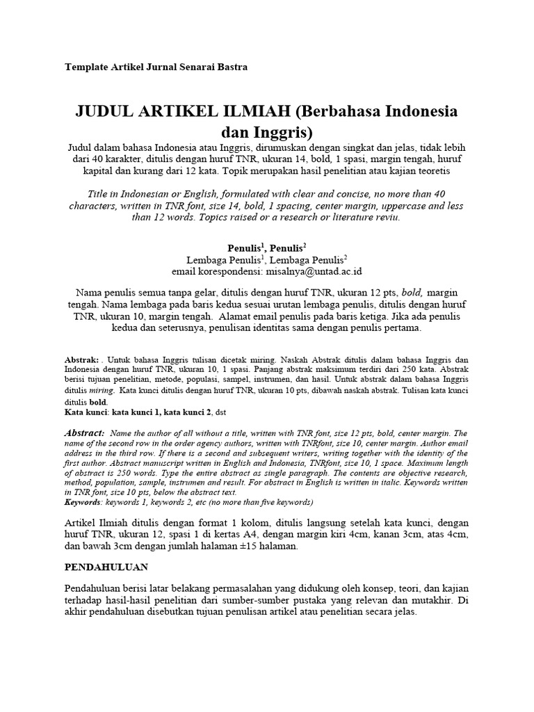 Template Artikel Jurnal Senarai Bastra | PDF