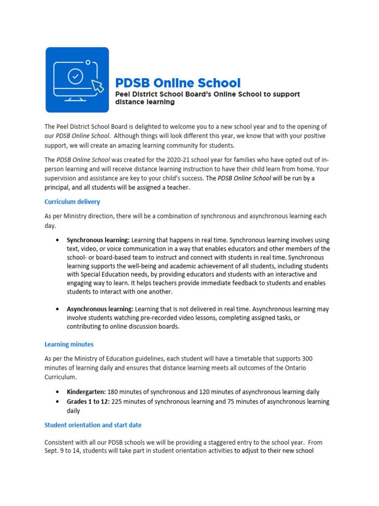 Information About PDSB Online School Orientation Week | PDF | Distance ...