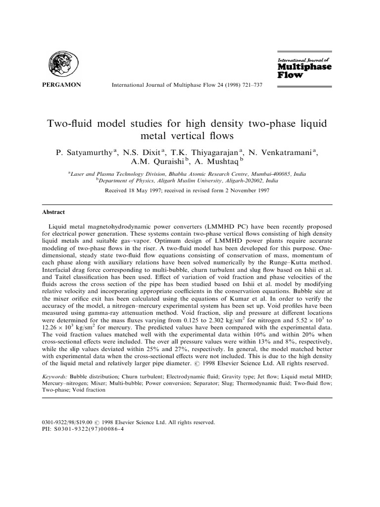 Two-Fluid Model Studies For High Density Two-Phase Liquid Metal Vertical Flows | PDF | Liquids ...