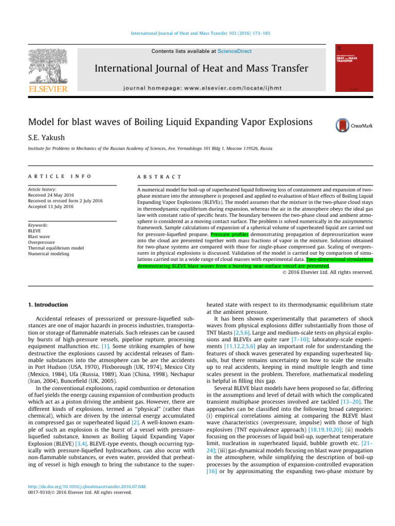 Model For Blast Waves of Boiling Liquid Expanding Vapor Explosions ...