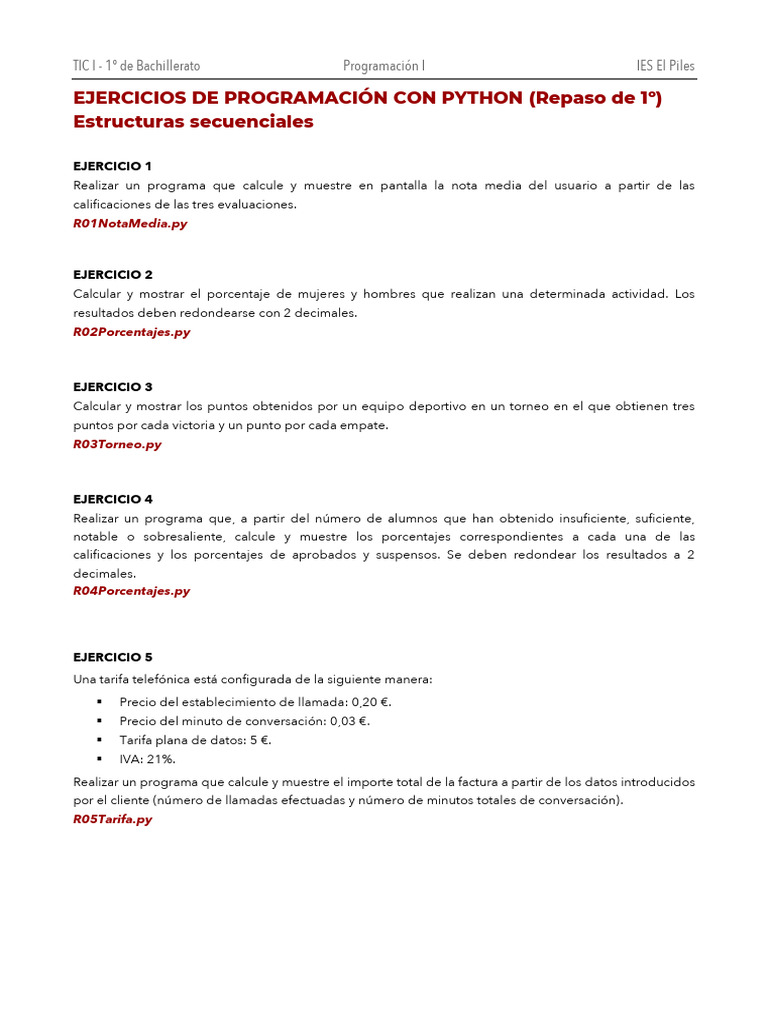 Ejercicios Repaso Python | PDF | Informática