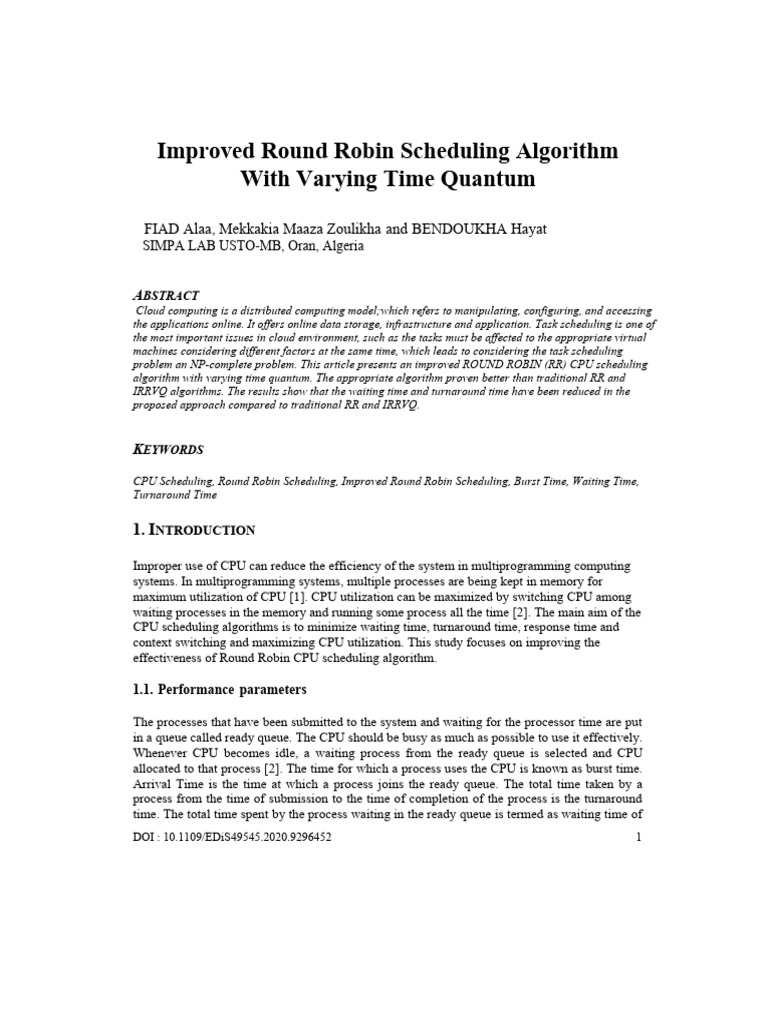 Improved Round Robin Scheduling Algorithm With Varying Time Quantum Pdf Scheduling
