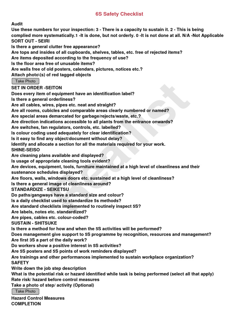 6s-safety-checklist2024-05-15 21_33_46 | PDF | Safety