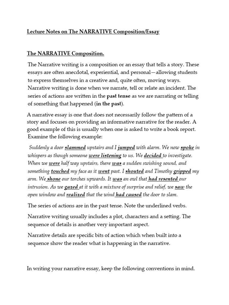 Lecture Notes On Narrative Writing | PDF | Essays | Narrative
