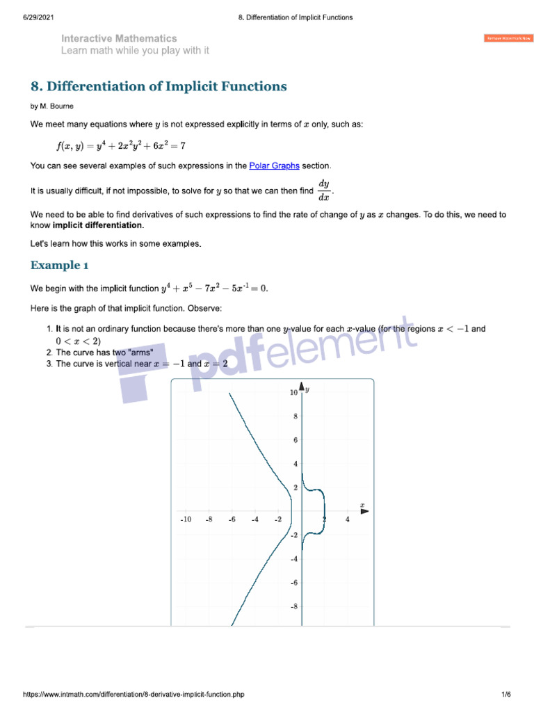 Differentiation of Implicit Functions | PDF | Differential Calculus | Subtraction