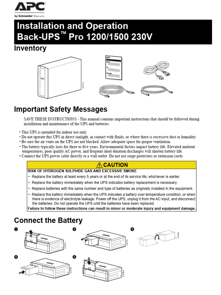 Installation and Operation Back-UPS Pro 1200/1500 230V: Inventory | PDF | Ac Power Plugs And ...