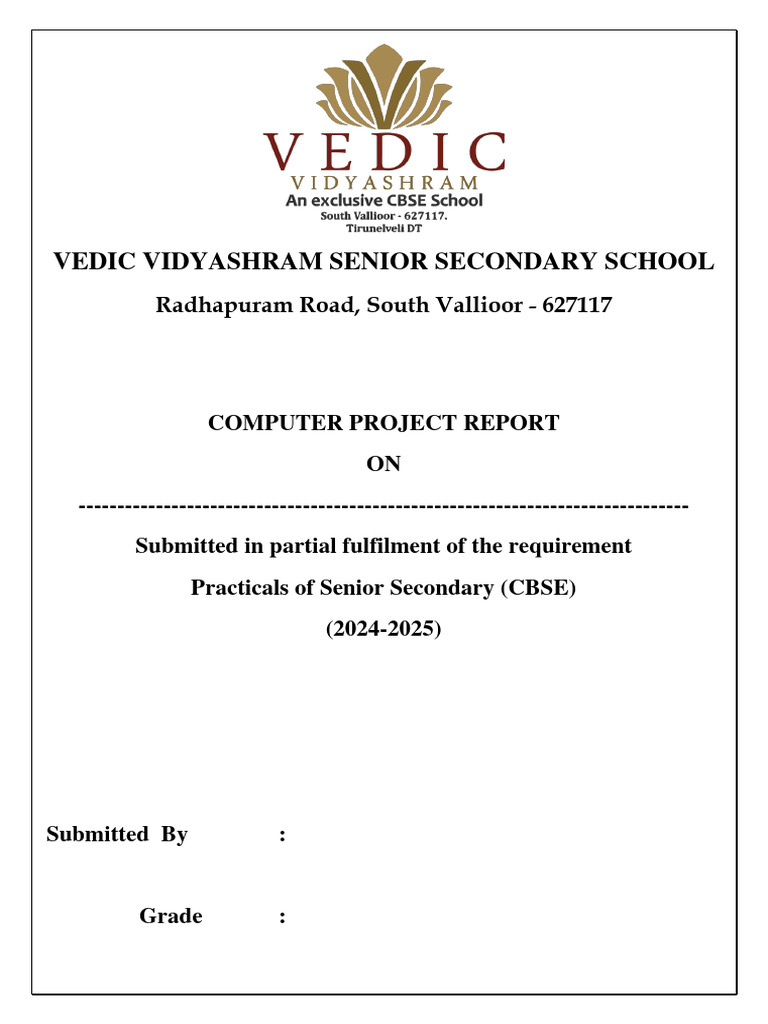 Class 12 Computer Project Report Design | PDF | Computing