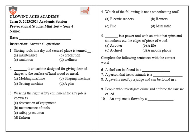 Prevoc Yr4 T3 Mini Test | PDF
