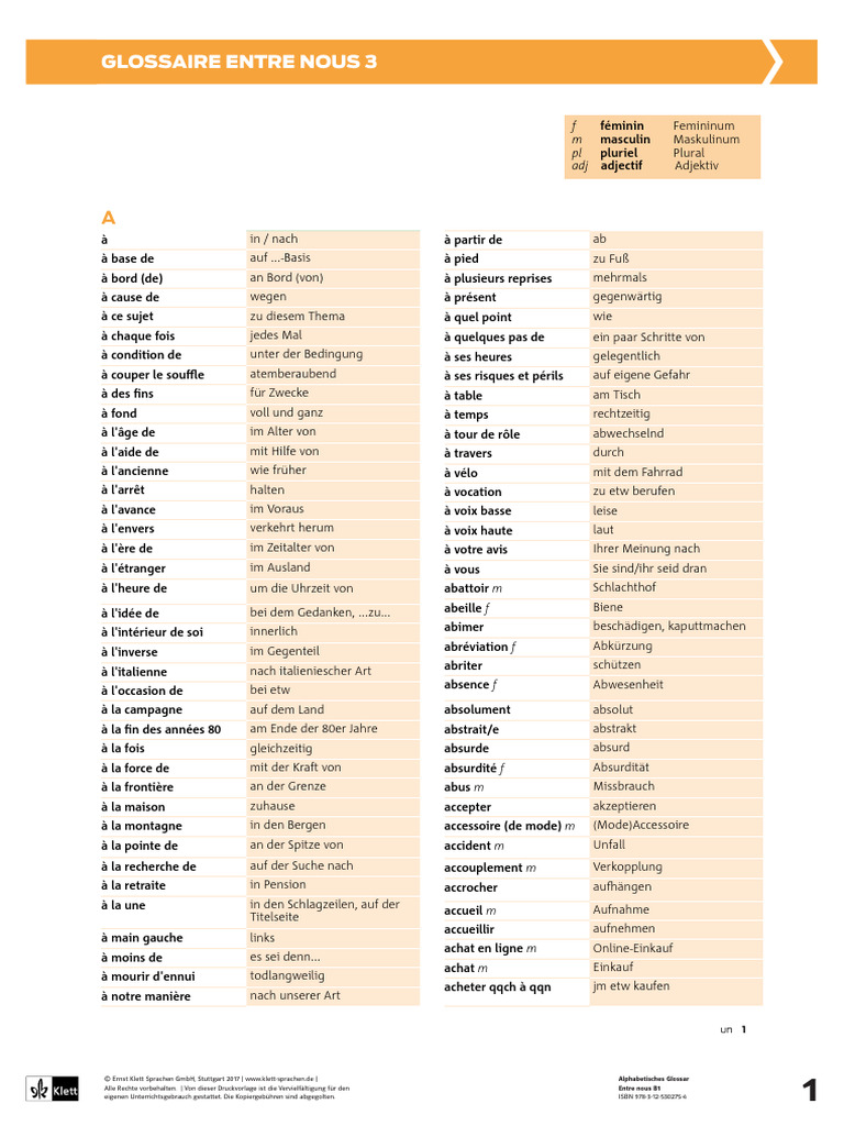 Entre Nous B1 Glossar Alphabetisch | PDF