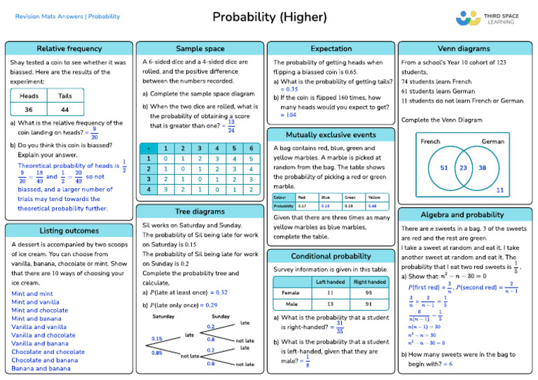 Probability (Higher) Answers | PDF | Probability | Probability Theory