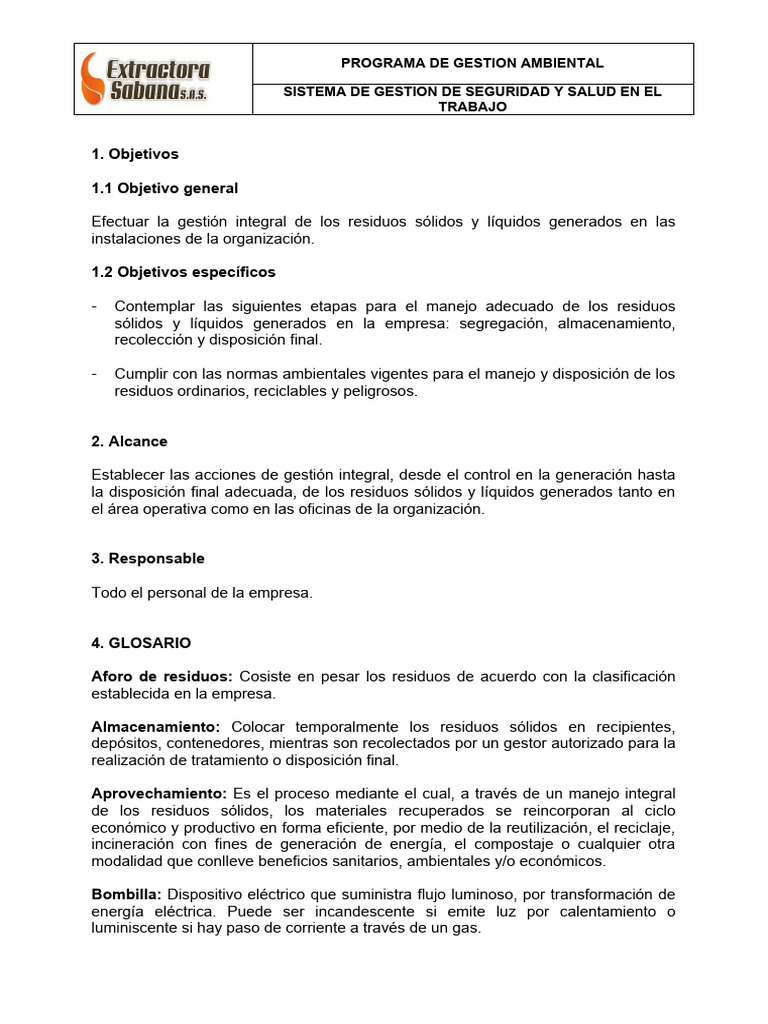Programa de Gestion Ambiental | PDF | Residuos | Reciclaje Programa de Gestion Ambiental | PDF | Residuos | Reciclaje