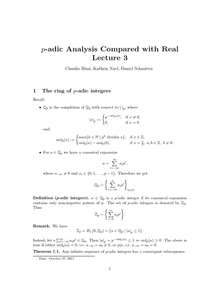P-Adic Analysis Compared To Real, Lecture 3 - C. Hüni, K. Naef, D. Schmitter | PDF | Sequence ...