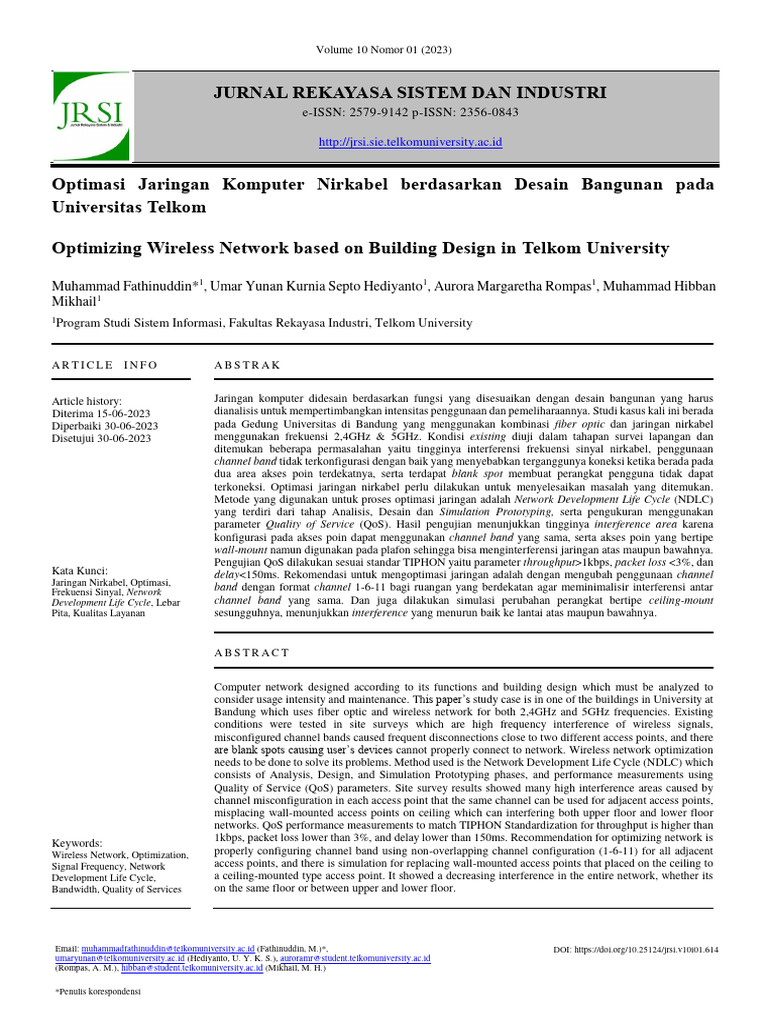 Optimasi Jaringan Komputer Nirkabel Berdasarkan Desain Bangunan Pada UniversitasTelkom | PDF