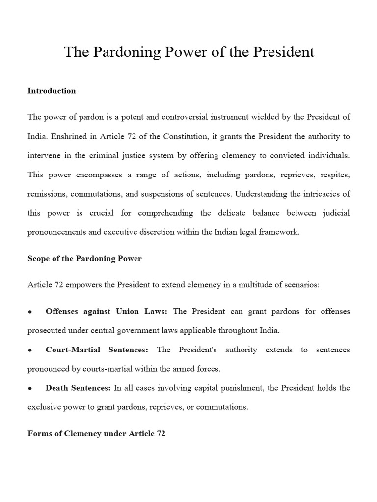 The Pardoning Power of The President | PDF | Pardon | Justice