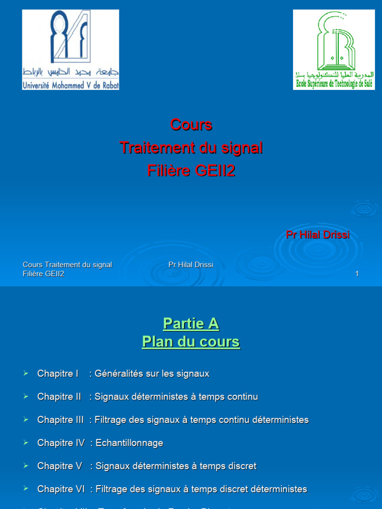 Cours Traitement Du Signal) | PDF | Filtre (électronique) | Densité ...