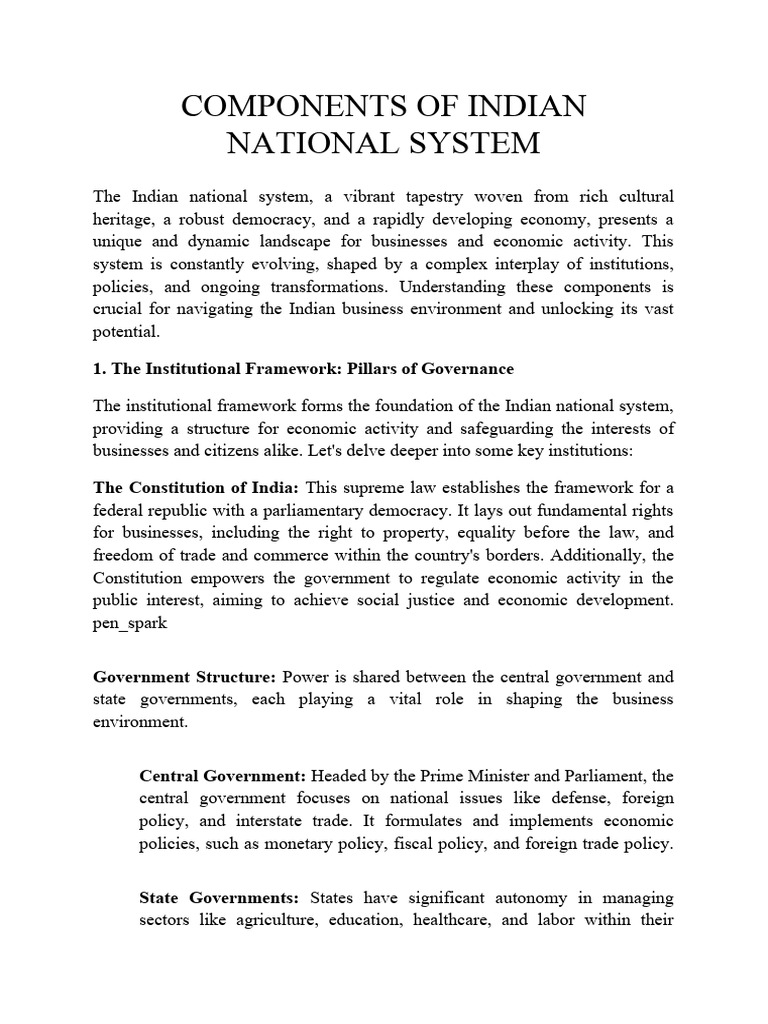 Components of India's National System | PDF | Foreign Direct Investment ...