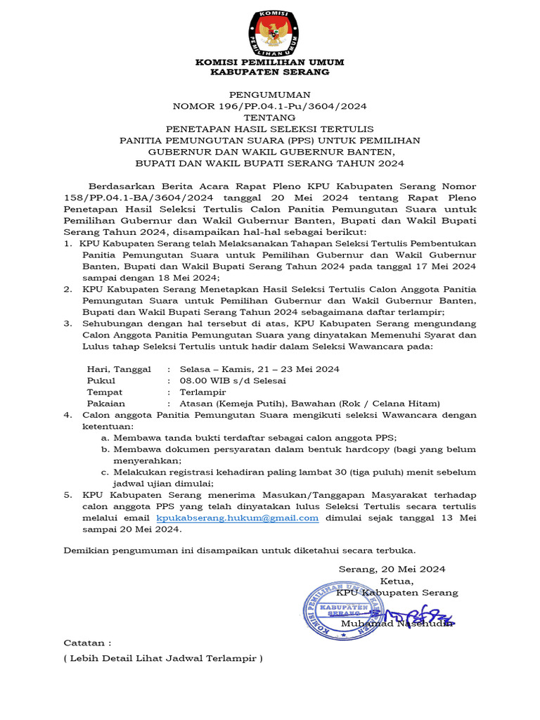 Pengumuman Hasil Seleksi Tertulis PPS 2024 | PDF