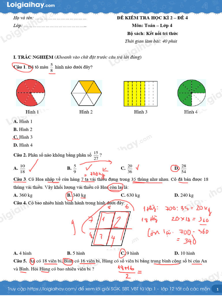De Kiem Tra Hoc Ki 2 Toan 4 Ket Noi Tri Thuc de So 4 1712809538 | PDF