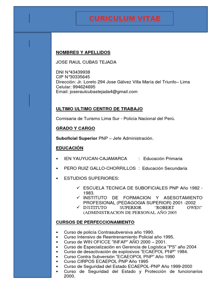 Cv. Jose Cubas | PDF | Policía | Defensa Civil