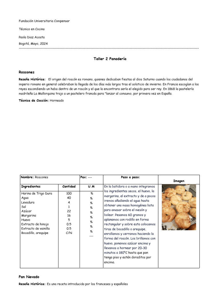 Taller 2 Panaderia | PDF | Panes | Cocinando