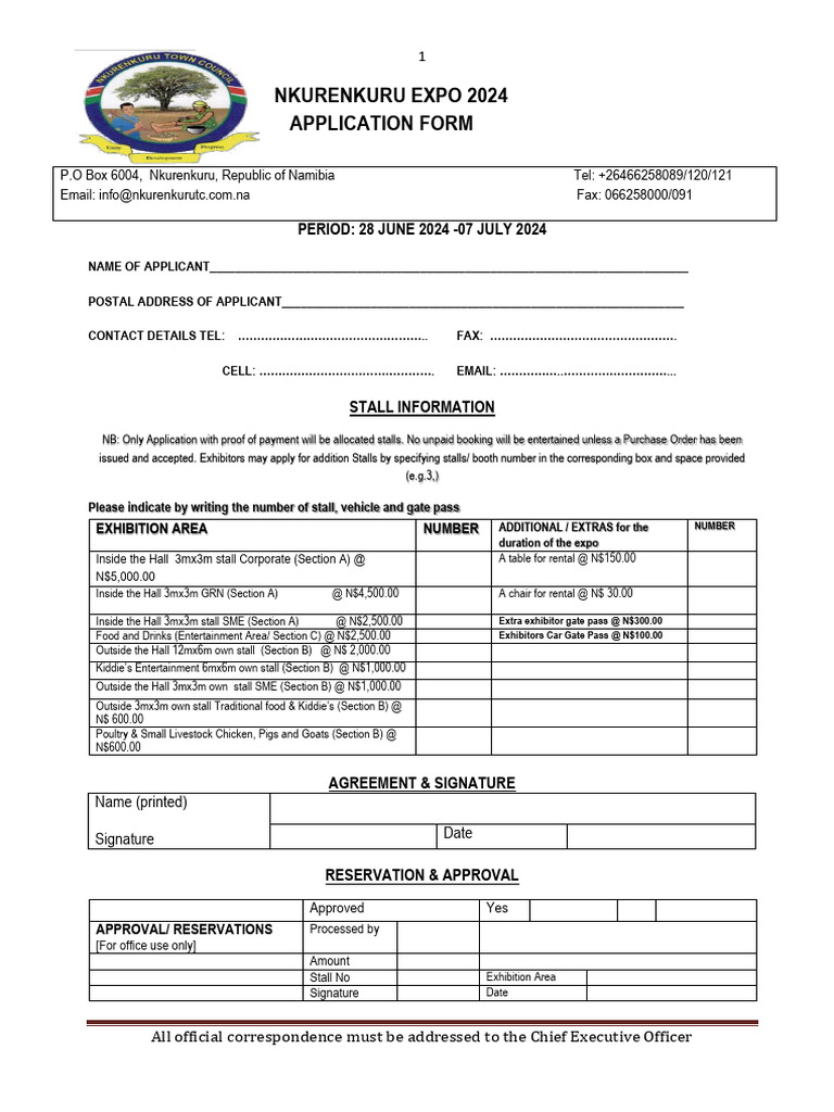 Nkurenkuru Expo 2024 Application Form | PDF | Banks