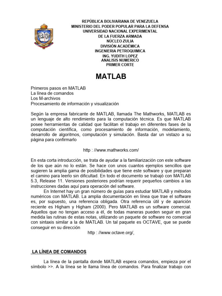 MATLAB | Descargar gratis PDF | Matlab | Software MATLAB | Descargar gratis PDF | Matlab | Software