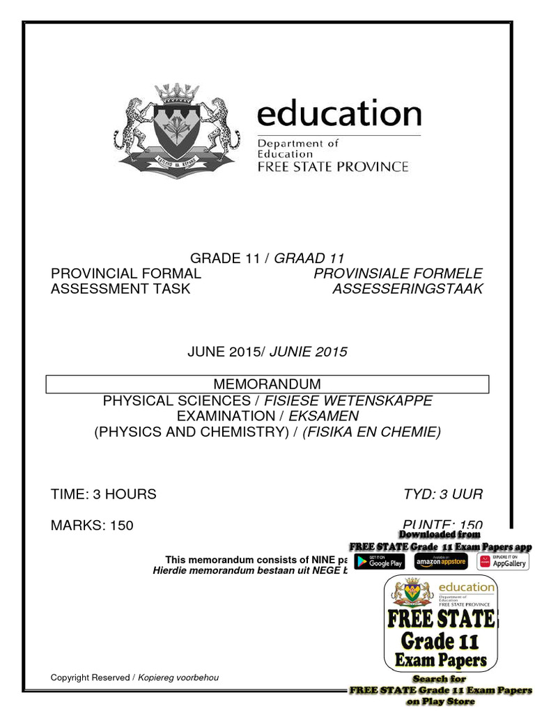 PhySci GR 11 Jun Exam Memo (Corrections) | PDF | Chemical Bond | Gases