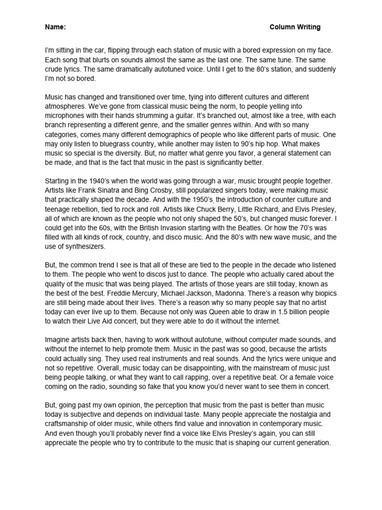 column writing | PDF | Rock Music | Country Music