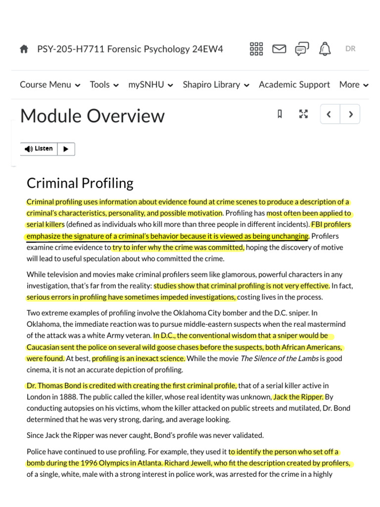 PSY205 - Module 6 | PDF | Offender Profiling | Serial Killer