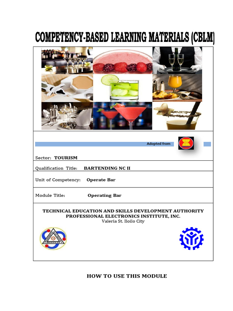 Sector Tourism Qualification Title Bartending NC II Unit of Competency ...