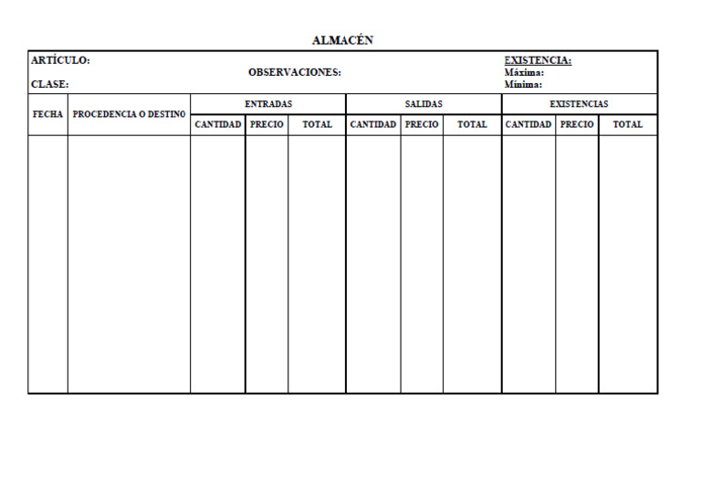 Ficha de Almacã©n | PDF