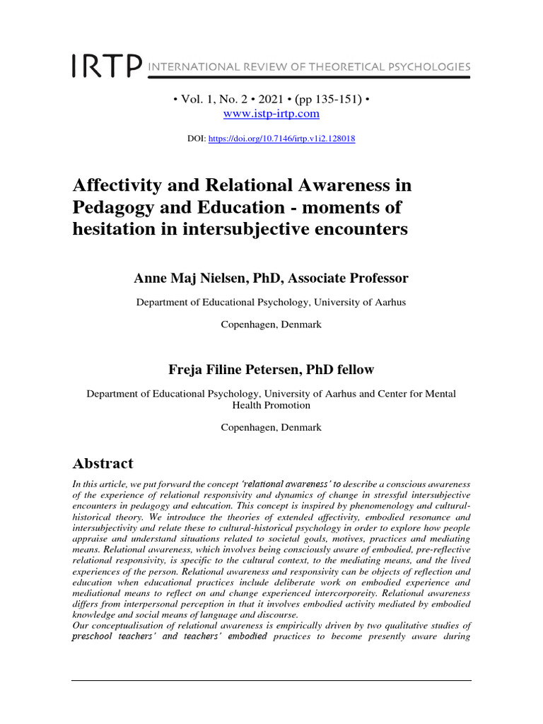 Nielsen,+A +M +&+Petersen,+F +F + (2021) +Affectivity+and+Relational ... Nielsen,+A +M +&+Petersen,+F +F + (2021) +Affectivity+and+Relational ...