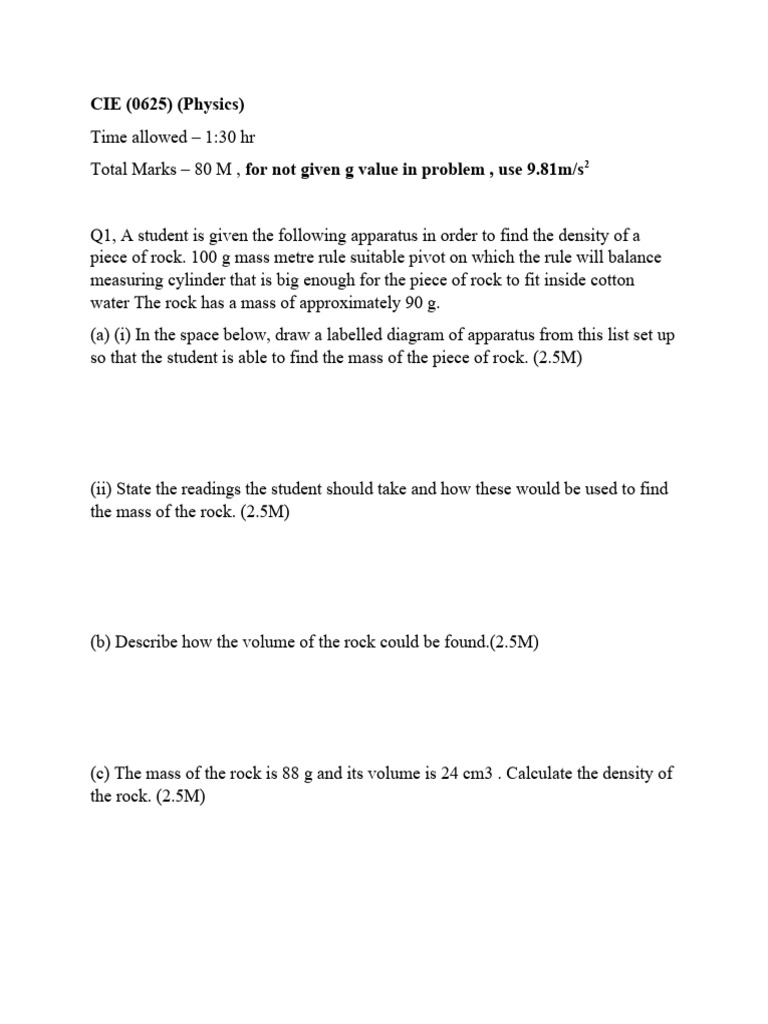 Cie Phys Test Density Force And Pressure Pdf Force Pressure
