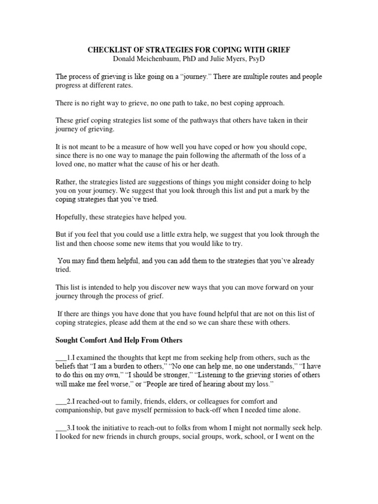 Checklist of Strategies For Coping With Grief | PDF | Grief | Feeling