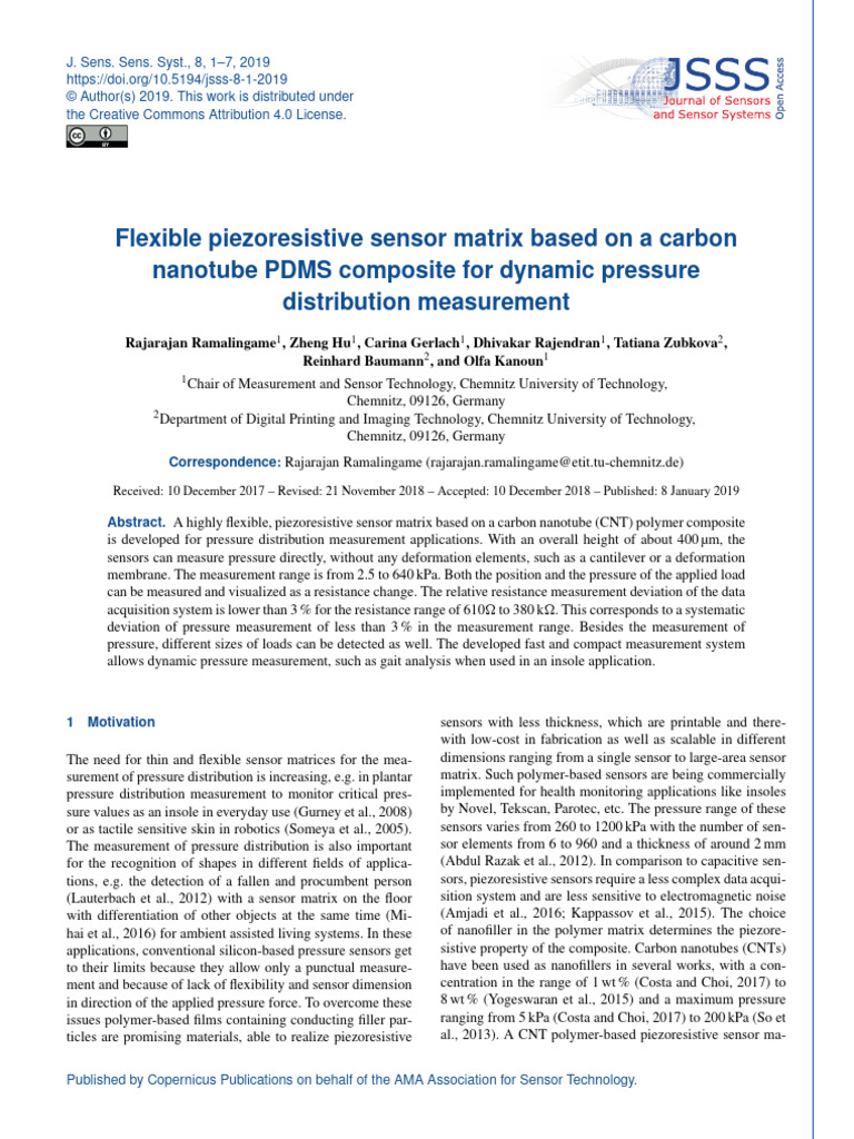 Flexible Piezoresistive Sensor Matrix Based On A Carbon Nanotube PDMS ...