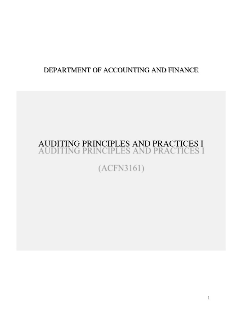 Auditing Principles and Practices I PDF | PDF | Audit | Internal Control