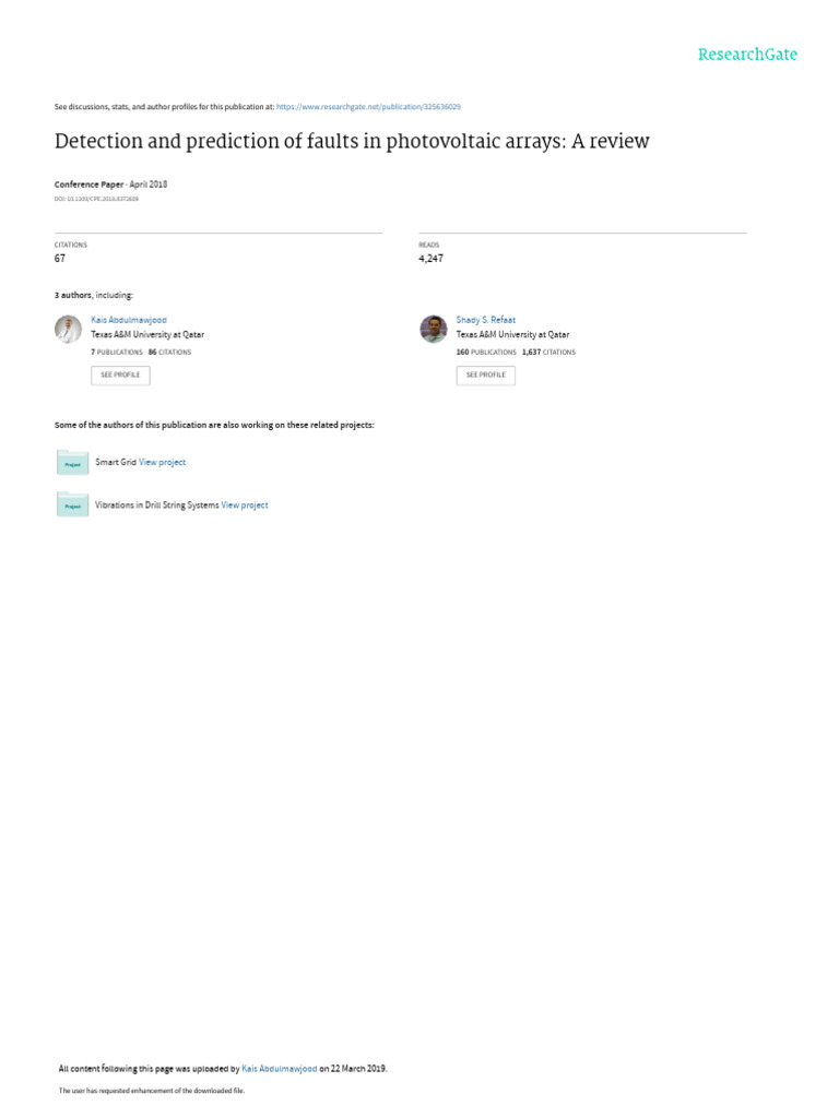 Detection And Prediction Of Faults In Photovoltaic Arrays A Review Pdf Photovoltaics