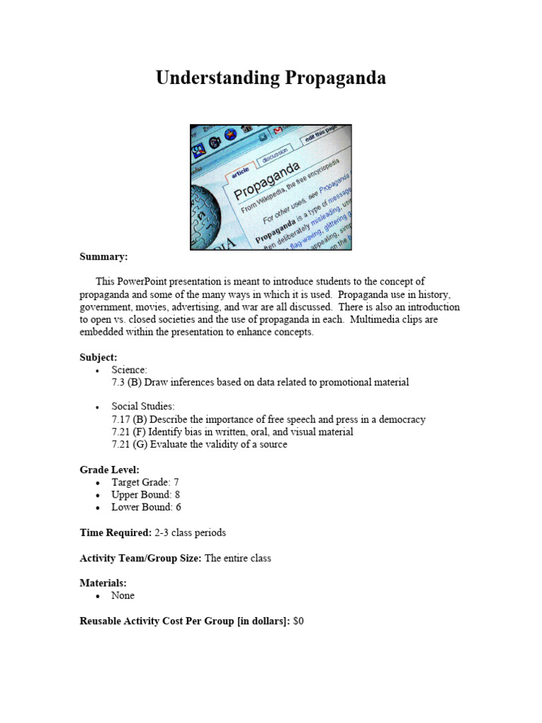 Understanding-Propaganda-Lesson-Plan | PDF | Propaganda | Multimedia