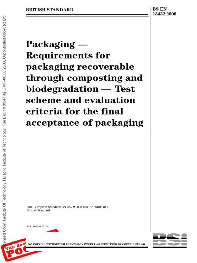 BS EN 13432:2000 Packaging Standards | PDF | Biodegradation
