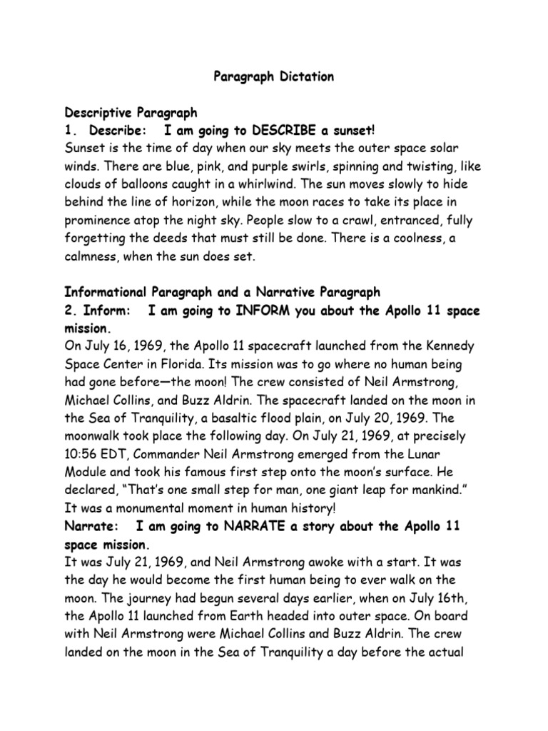 Paragraph Dictation | PDF | Apollo 11 | Moon