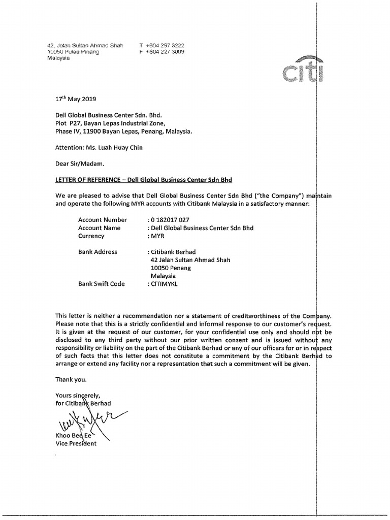 DGBC Bank Confirmation Letter (MYR) | PDF