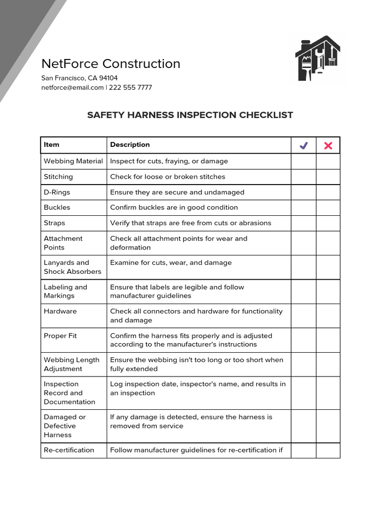 Safety Harness Inspection Checklist | PDF | Technology & Engineering