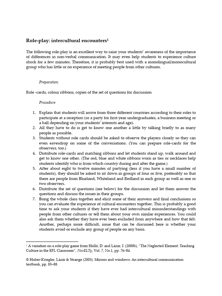 Getting To Know Each Other Intercultural - Role-Play - Non-Verbal ...