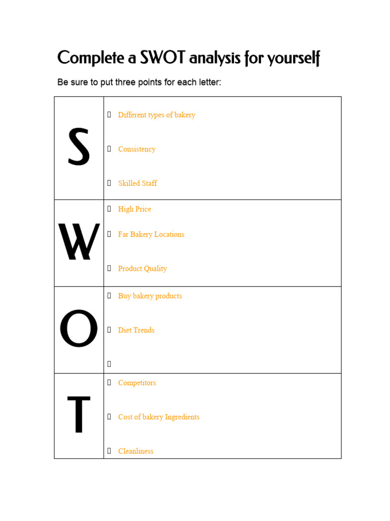 Personal SWOT Analysis for Bakeries | PDF | Career & Growth | Business