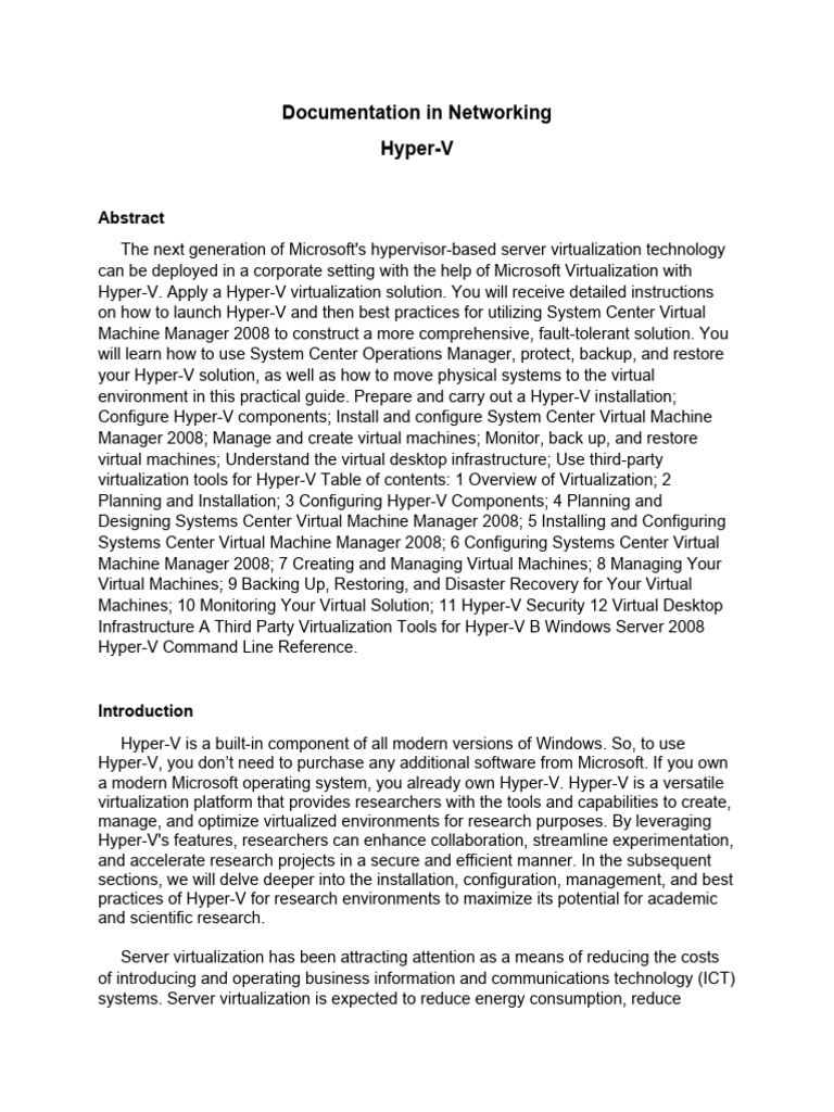 Hyper-V Virtualization Guide and Best Practices | PDF | Hyper V | Virtualization