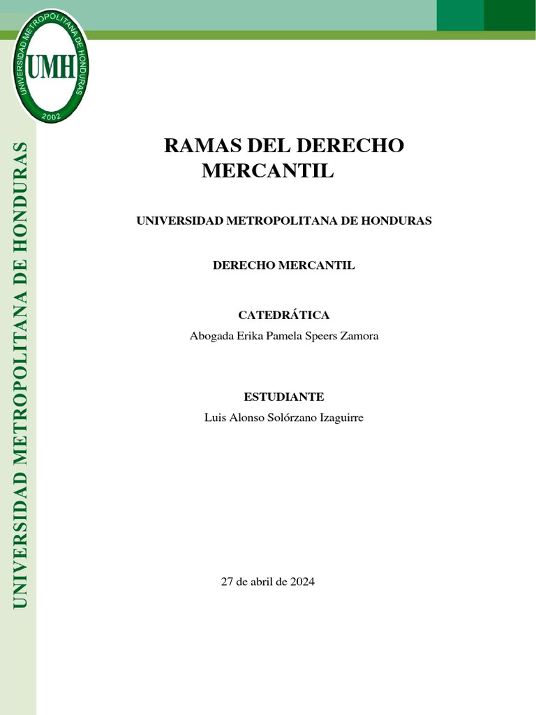 Ensayo Ramas Del Derecho Mercantil 1 | PDF | Bancos | Seguro